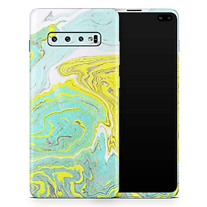 DesignSkinz Mixtured Yellow and Green Textured Marble Protective Vinyl Decal Wrap Skin Cover Compatible with The Samsung Galaxy S20 (Screen Trim & Back Glass Skin)