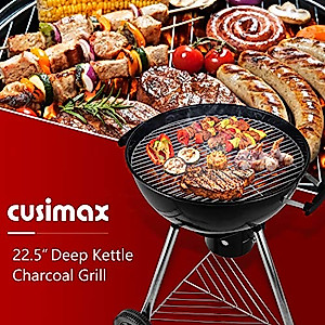 CUSIMAX Charcoal Grill Portable BBQ Grill Kettle 22.5 inch, Outdoor Grills & Smokers for Patio Backyard Barbecue Camping, Black