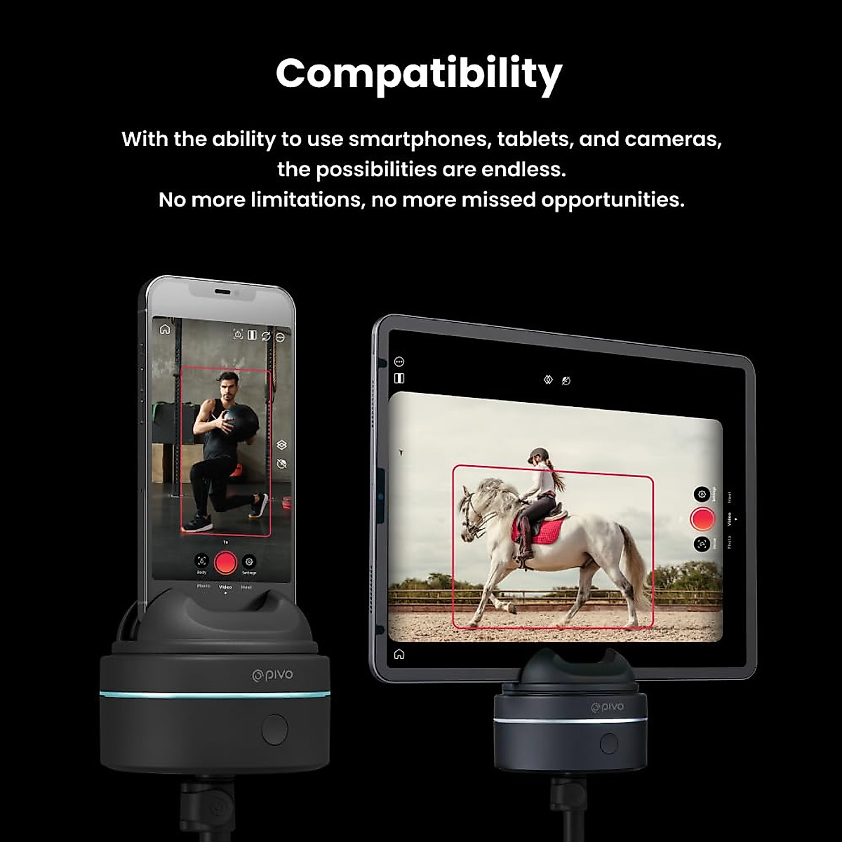 Pivo Max Performance Auto Tracking Phone Holder, Horse Tracker, Face & Body AI-Powered for Equestrians and Athletes, 360° Rotation for DSLR Camera with Remote Control