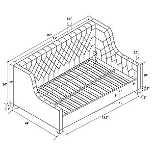 DHP Jordyn Diamond Tufted Upholstered Daybed/ Sofa Bed, Twin Size Frame, Gray Velvet