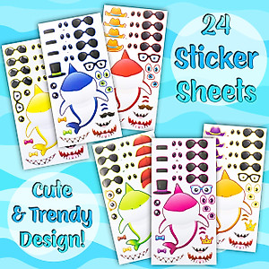 Edgewood Toys 24 Make A Shark Stickers For Kids - Great For Birthday Party Favors, Decorations, & Prizes - Let Your Kids Get Creative & Design Their Favorite Shark Stickers – Fun Kids Craft Activity
