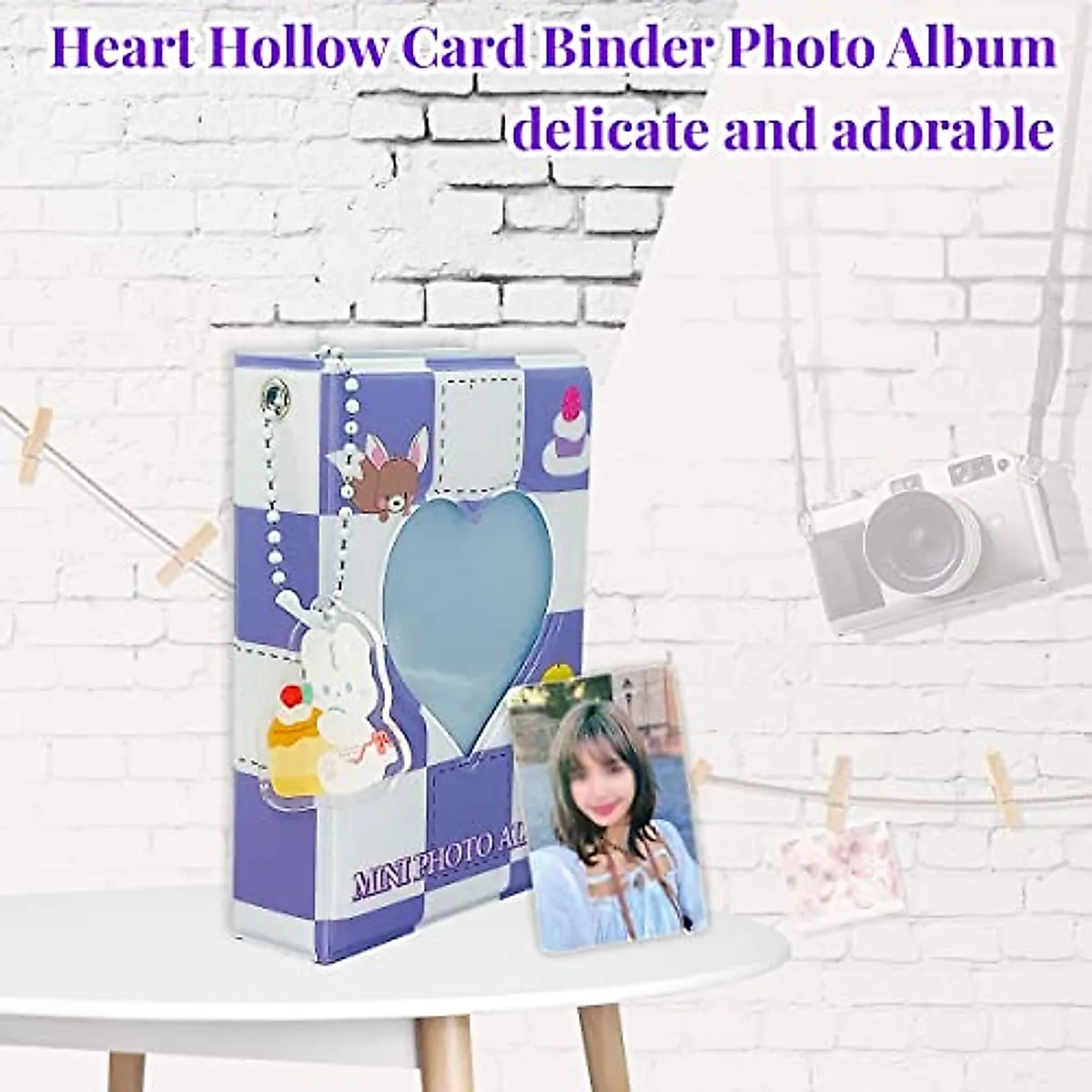 3 inch Mini Photo Album, Kpop Photocard Binder Photocard Holder Book Collect Book Butterfly Love Heart Hollow Photocard ID Holder with Cute Pendant 40Pockets (3inch purple duck)