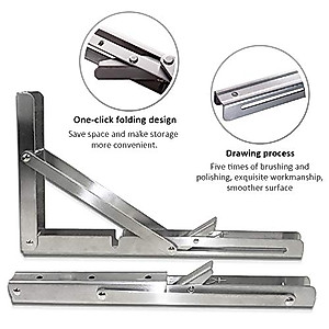 Folding Shelf Brackets - Heavy Duty Stainless Steel Collapsible Shelf Bracket for Bench Table, Space Saving DIY Bracket, Max Load: 550lb （Long：10” ，2 PCS）