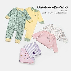 Teach Leanbh Baby 2-Pack 100% Cotton Romper Jumpsuits Two Way Zipper Long Sleeve Footless Sleep and Play (Purple Floral, 6-12 Months)