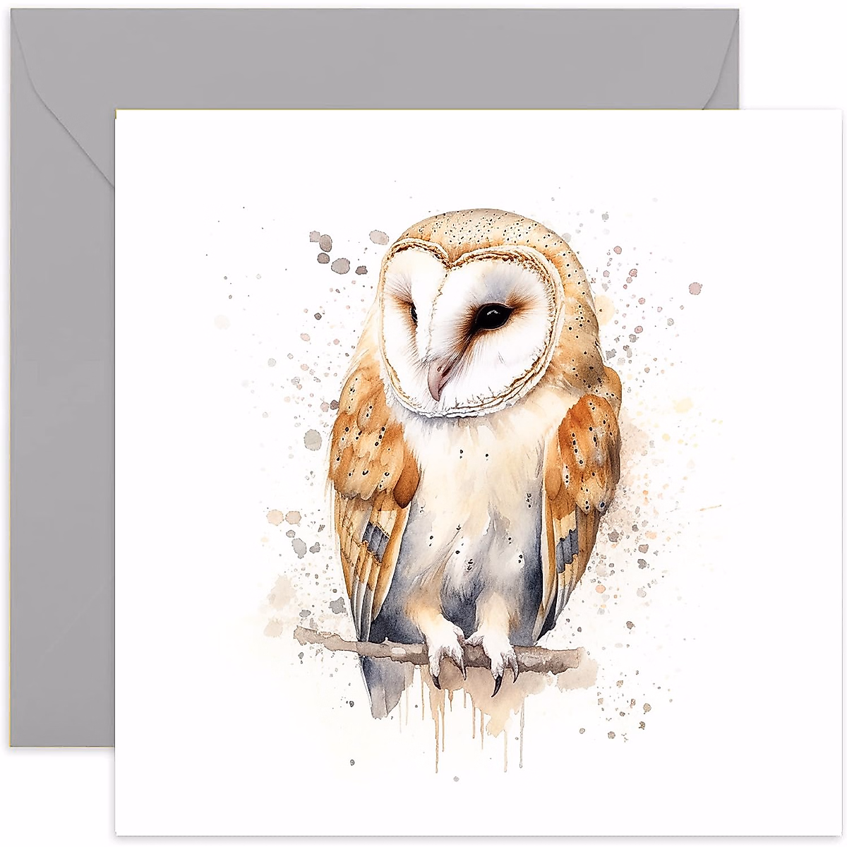 Old English Co. Watercolour Barn Owl Greeting Card for Birthday - Cute Birthday Card for Mum, Nan, Her - Wildlife Art Card for Thinking of You, Thank You, Just Because | Blank Inside Envelope