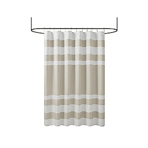 Madison Park Shower Curtain, Waffle Weave, Pieced Design Fabric Shower Curtain with 3M Scotchgard Moisture Management, Premium Spa Quality Modern Shower Curtains for Bathroom, Standard 72"x72" Taupe