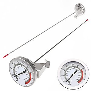 Lightbeam 16" Long Stem Deep Fry Thermometer with Clamp (2 Pack), Instant Read 2" Dial Meat BBQ Thermometer for Deep Fry, Grill, Turkey, Candy, Coffee etc