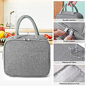 Toplive Lunch Bag, Reusable Insulated Lunch Bag, Waterproof Cooler Tote Meal Prep Lunch bag for Men & Women Work, Cute Lunch Cooler Bento Boxes Bags with Thickened aluminum Foil, Gray