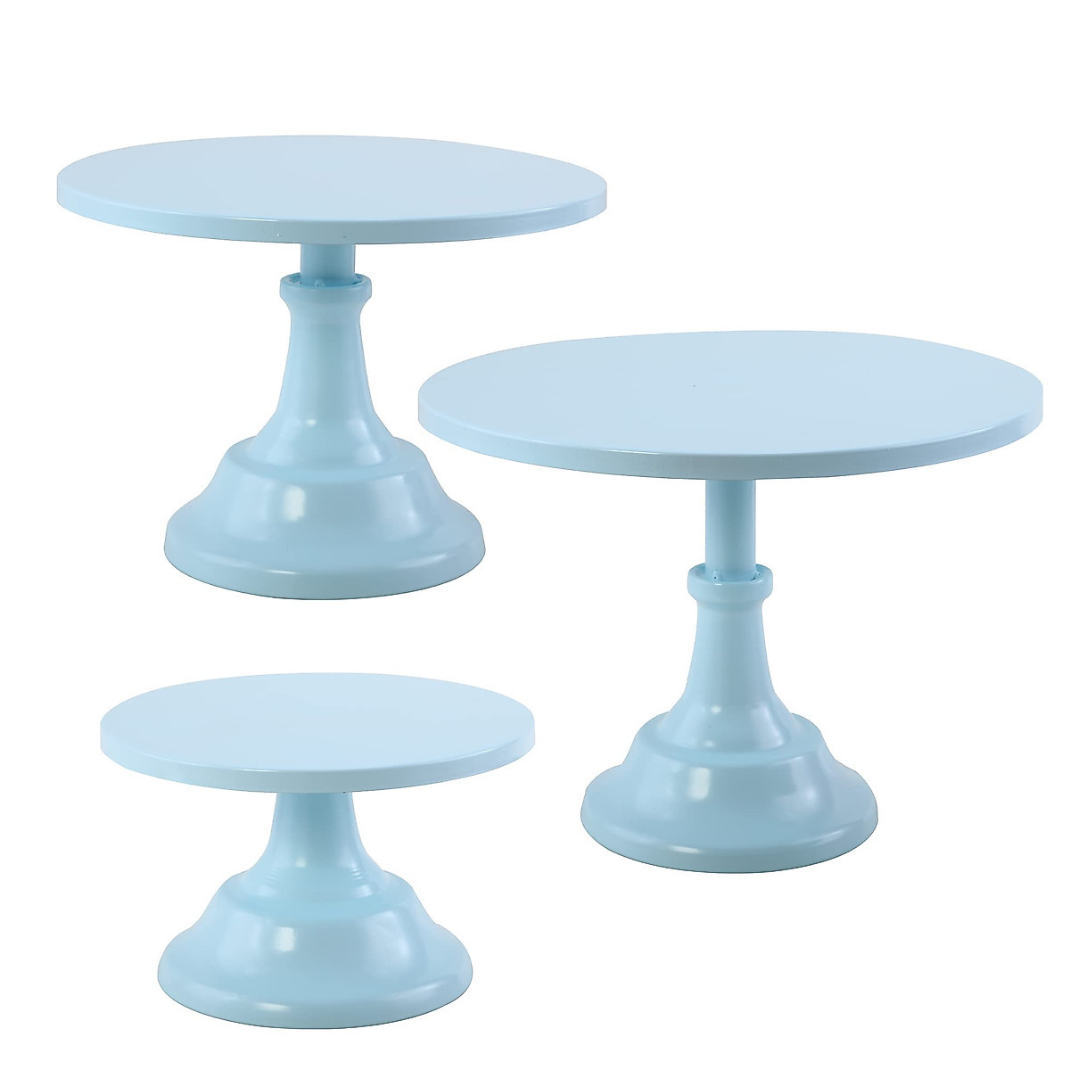 LIFESTIVAL Set of 3 Blue Cake Stand Round Metal Dessert Table Stands Display Plate for Party Wedding Birthday Baby Shower Celebration Home Decoration