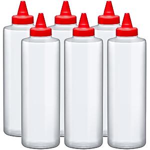 Amazing Abby 24-Ounce Plastic Squeeze Bottles (Set of 6), Reusable Condiment Bottles, BFA-Free, Dishwasher-Safe, Perfect for Ketchup, Mustard, Mayonnaise, Sauces, Condiments, Dressings, and More