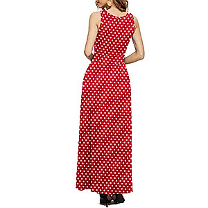LILBETTER Women's Sleeveless Casual Summer Long Dresses Maxi Dresses(Flower Red Polka Dot,Small)
