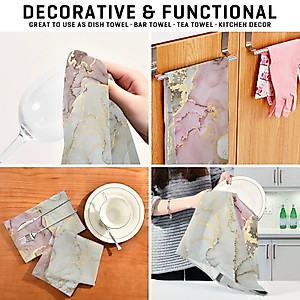 Pink Gold Marble Kitchen Dish Towels Soft Tea Towel Set of 4 Absorbent Dishcloths Hand Towels for Dish Clean Cloth 28" x 18"