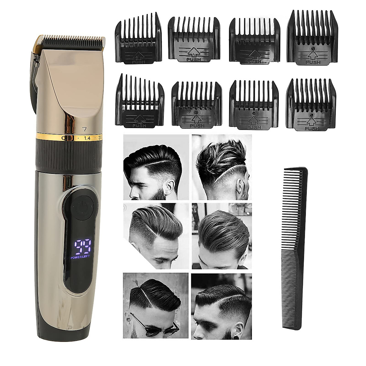 Electric Hair Trimmer Set,Professional Hair Clipper Beard Shaver Haircut Kit Cordless Barber Clippers for Hair Cutting Grooming,Rechargeable Waterproof Bikini Trimmer LED Display with 8pcs Guide Comb