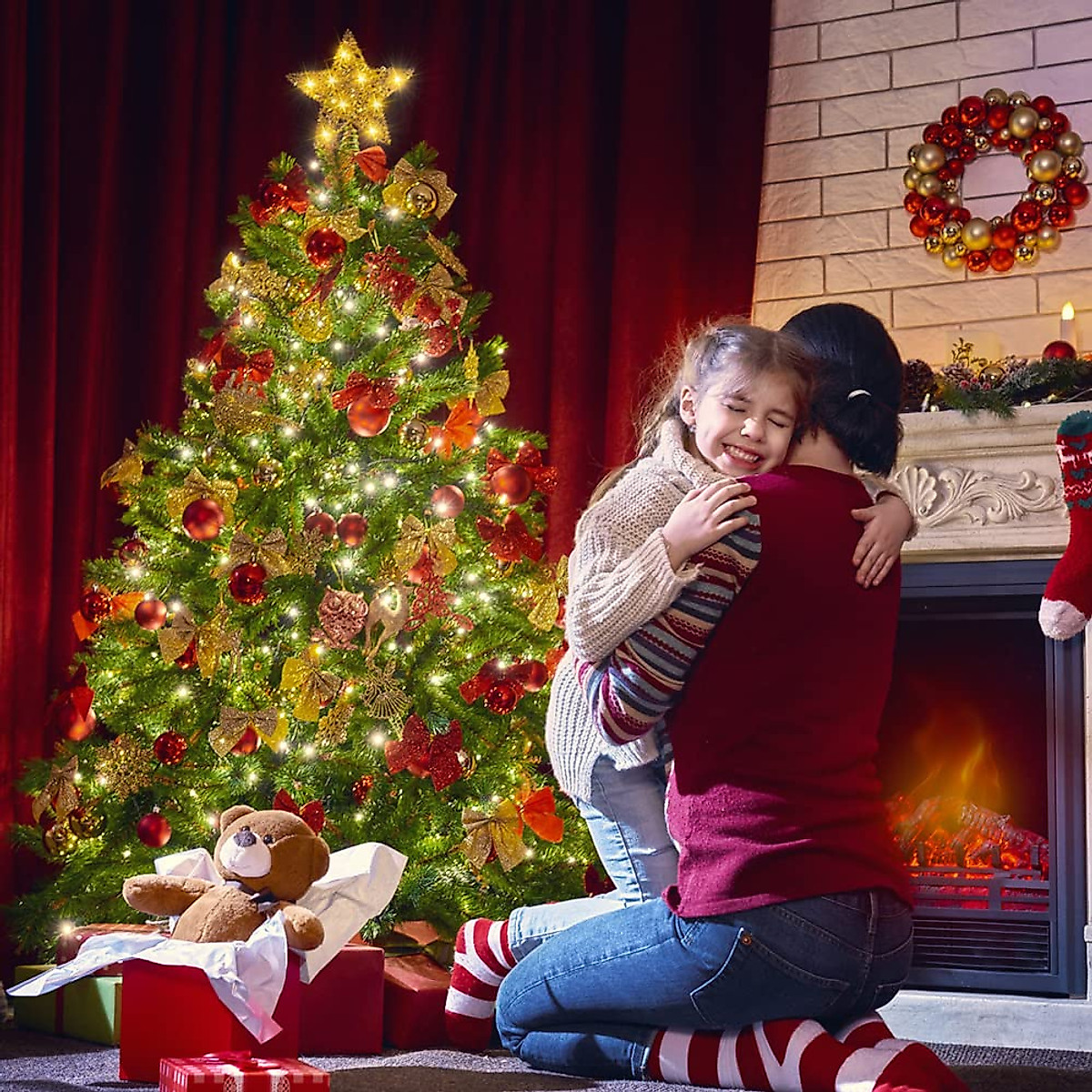 DULEFUN 11.8 Inch LED Star Tree Topper - Gold Metal Ornament with 20 Lights for Christmas Tree Decoration