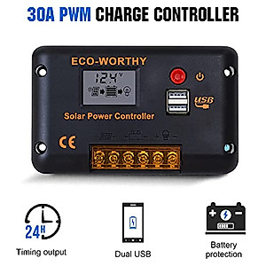 ECO-WORTHY 100 Watt 12 Volt Solar Panel Kit for RV Battery Boat Trailer Cabin Garden Shed Home: 100W Solar Panel+30A PWM Charge Controller+ Tray Cable + Z Mounting Brackets