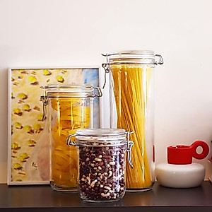 Bormioli Rocco Fido Cylinder Glass Jar with Airtight Gasket Clamp Lid for Canning and Preserving, or Storing Pasta and Dry Foods, 33.75 oz., Set of 6