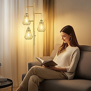 QiMH Industrial Floor Lamp for Living Room,LED Farmhouse Standing Lamp with 3 Birdcage Hanging Shade, Dimmable Tall Lamp Rustic Home Decor for Bedroom Office, Black (Bulbs Included)