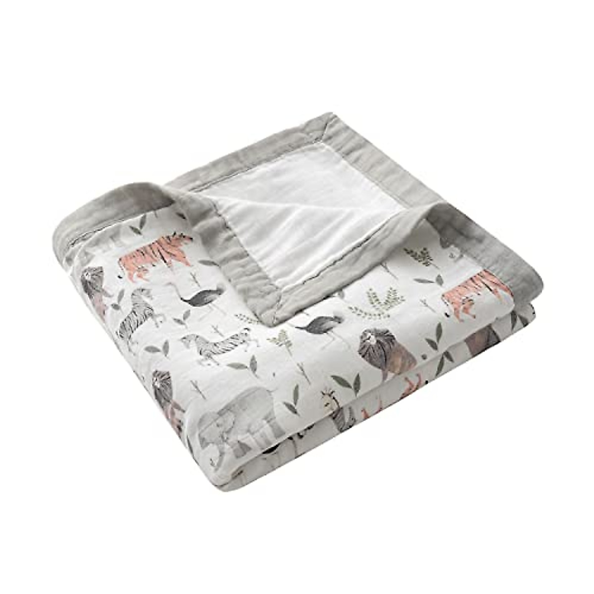 Little Jump Muslin Baby Quilt, Jungle Print Breathable Muslin Quilt Toddler Blanket - Oversized 47" x 47" - 2 Layers Muslin Crib Blanket for Baby Boy and Girls (Jungle)