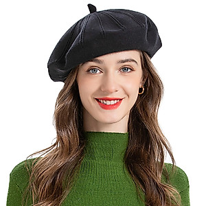 ZLYC French Beret hat, Reversible Solid Color Cashmere Knit Warm Beret Cap for Womens Girls (Black)