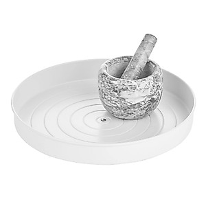 mDesign Rustic Lazy Susan Turntable Metal Spinner Tray - Kitchen Cabinet, Pantry, Fridge, Cupboards, or Counter Organizing, Fully Rotating Organizer for Food, Spices, and Condiments, 12" Round, White