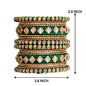 Aheli Matching Floral Kundan Silk Thread Chuda Chura Bangle Set Indian Traditional Bridal Fashion Jewelry for Women Girls (Size - 2.6)