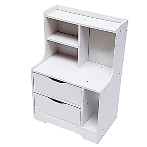 XUANIIIL White Nightstand, Mid-Centry Modern Bedside End Table with 2 Drawers, Easy Assembly Wood Sofa Side Table Storage Cabinet for Living Room, Bedroom