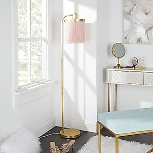 Decor Therapy Framboise Fringe Shade Floor Lamp, Gold Leaf