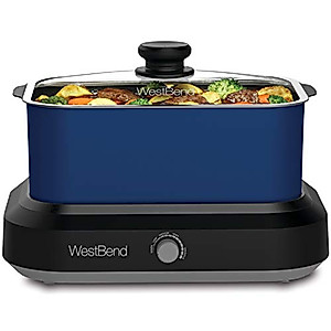 West Bend 87905B Slow Cooker Large Capacity Non-stick Variable Temperature Control Includes Travel Lid and Thermal Carrying Case, 5-Quart, Blue