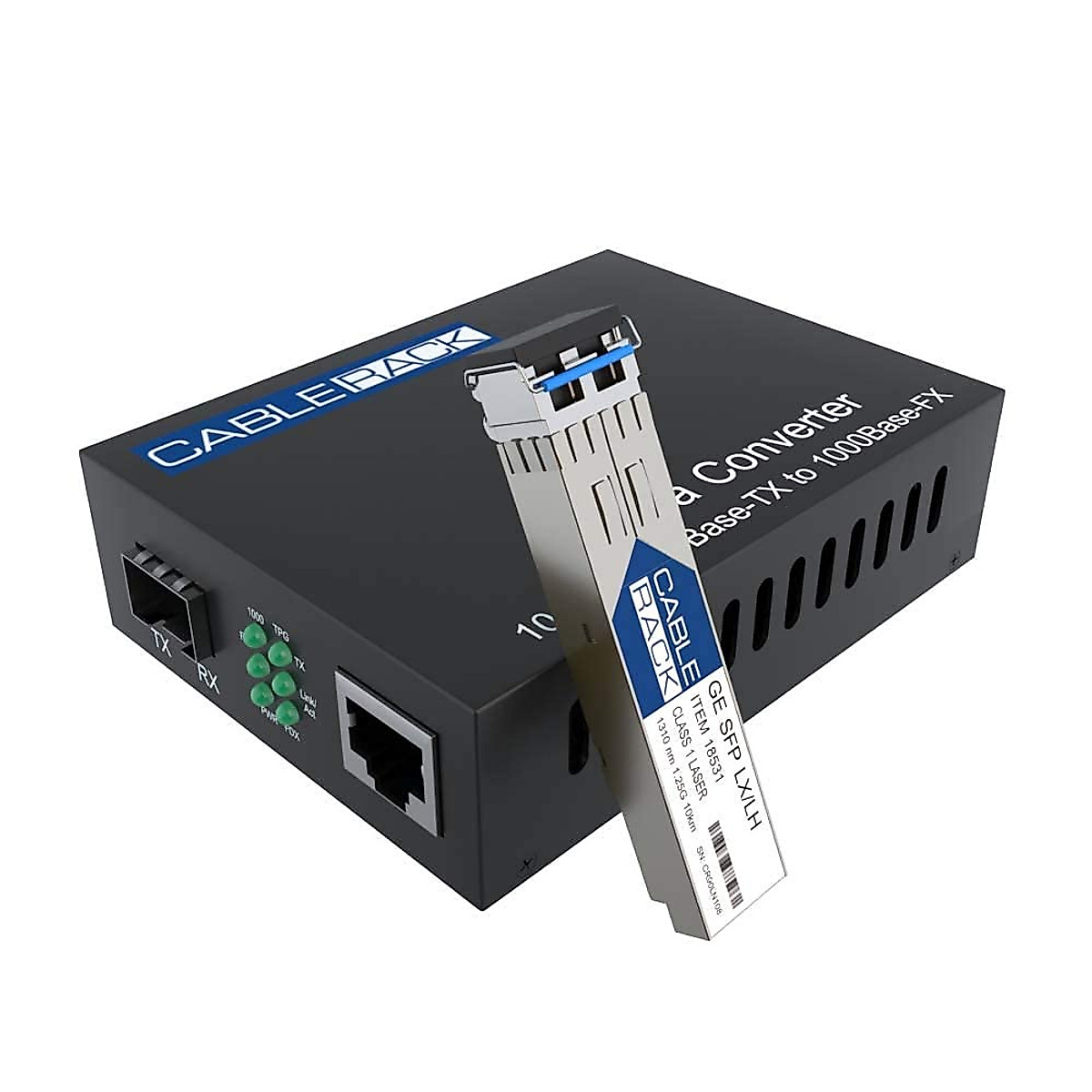 CableRack Gigabit Media Converter LC Single-Mode Fiber Media Converter, up to 10KM, 10/100/1000Base-Tx to 1000Base-LX (LX Transceiver Included)