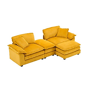 ERYE Oversized Loveseat Sectional Sofa Modern Deep Seat Reversible Chaises Couch with 2 Movable Ottomans and Pillows, Modular Corduroy Upholstered Sleeper Daybed for Living Room,Apartment,Office