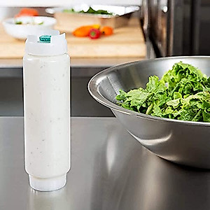 FIFO Squeeze Bottle Refillable 16 oz | Green Tip Small Valve Dispenser for Thin Condiments, Sauces, Batter and Dressing | Self Sealing No Drip No Hassle | (12 Pack)