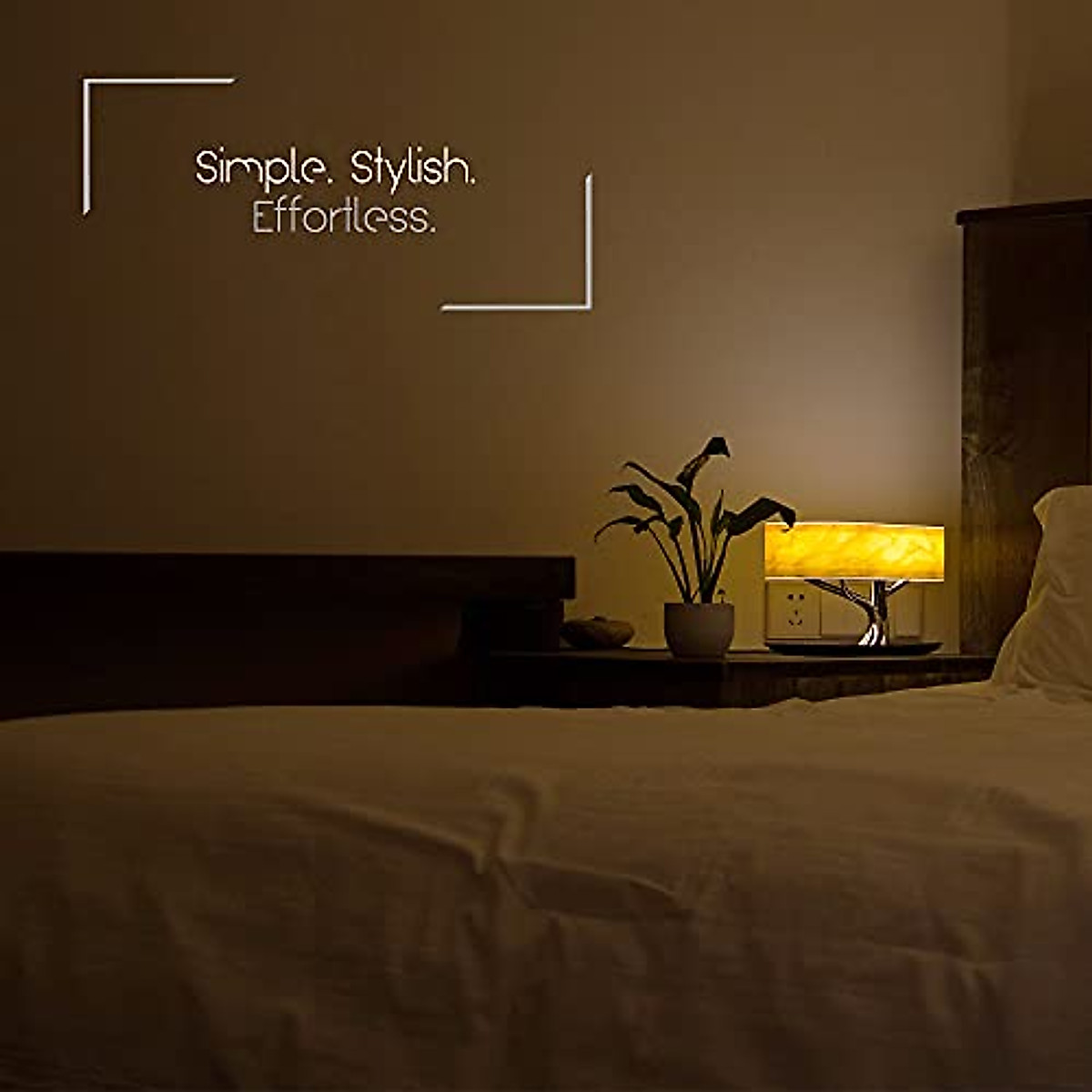 Well Guided Tree of Light Bedside Table Lamp Shade Modern Bedroom Desk Night Light Bluetooth Speaker Fast Qi Wireless Charger Touch Control Dimmable LED Light Smart Corner Lampshade Cherrywood