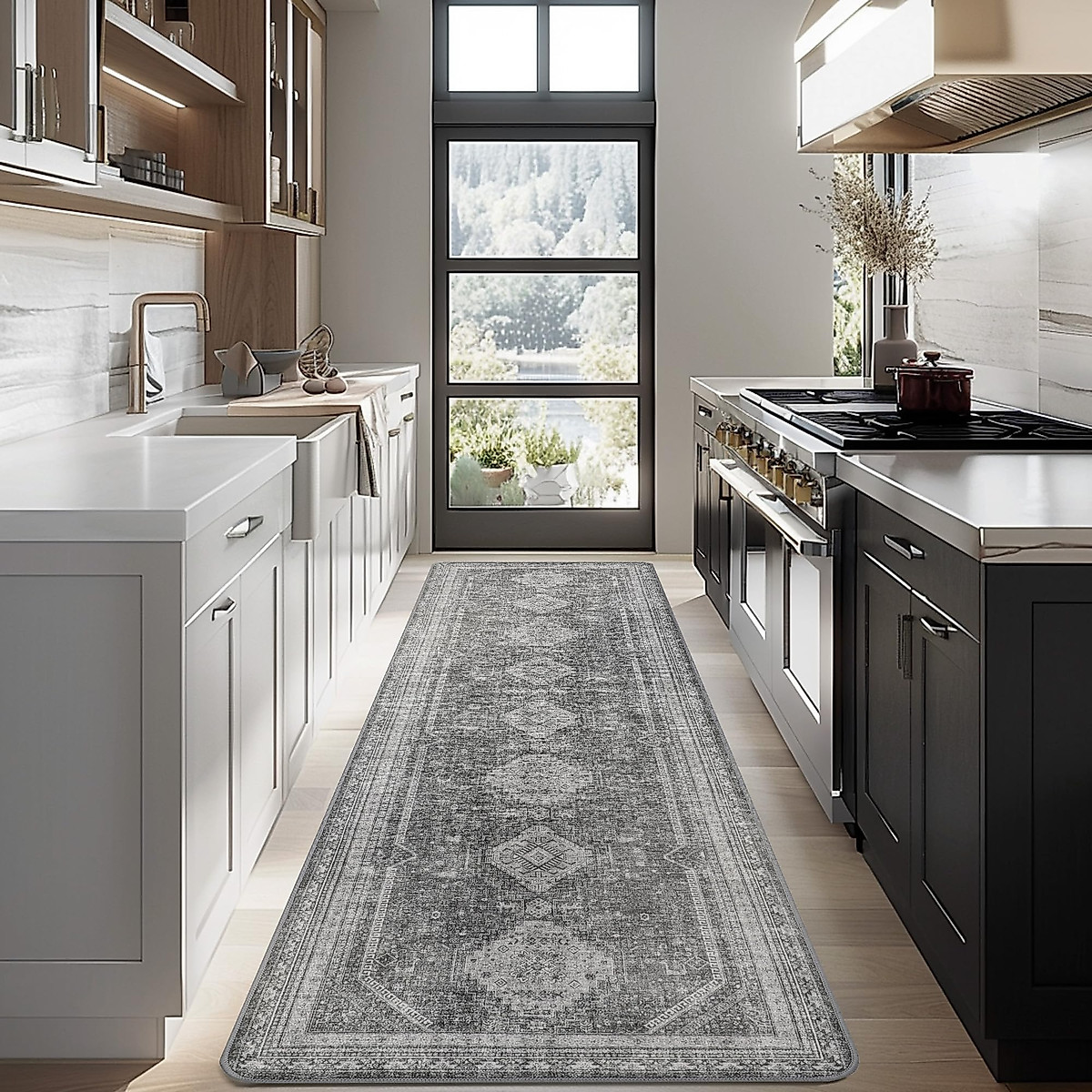 GENIMO Runner Rugs 2x5 Non Slip Hallway Runner Rug, Machine Washable Low Pile Lightweight Mat for Living Room, Entryway, Bedroom, Kitchen and Passage, Gray