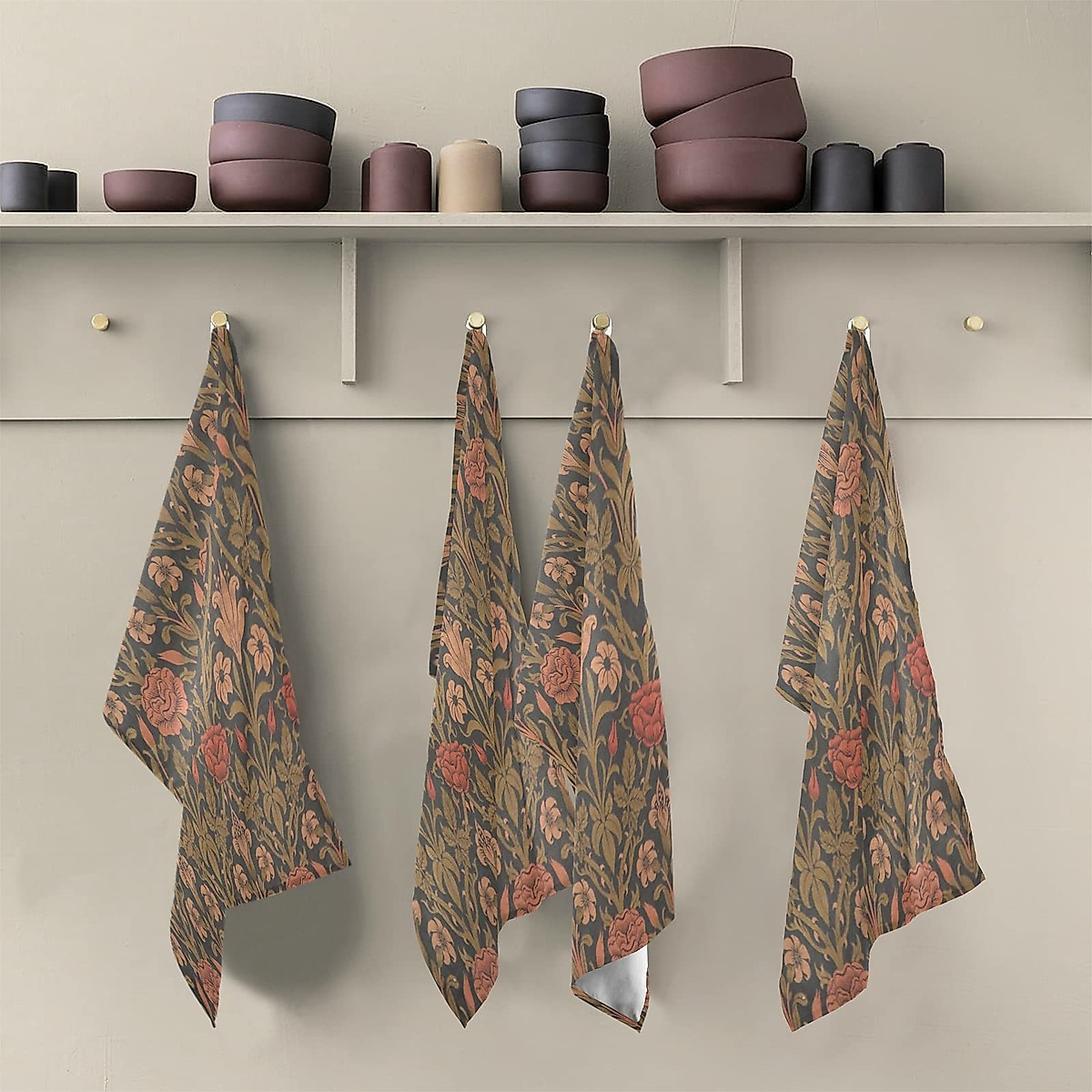 ALAZA William Morris Flowers Floral Prints124 Kitchen Towels Absorbent Dish Towels Soft Wash Clothes for Drying Dishes Cleaning Towels for Home Decorations Set of 6, 28 X 18 Inch