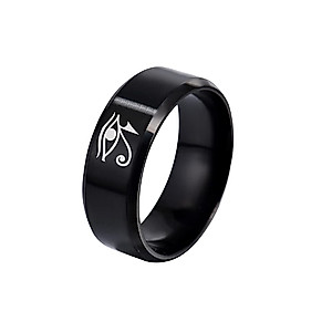 KBNSUIAN Black Egyptian Eye of Horus Band Ring for Men Women Stainless Steel Horus Eye Finger Ring Healing Amulet Prayer Jewelry for Him Her,Size 7