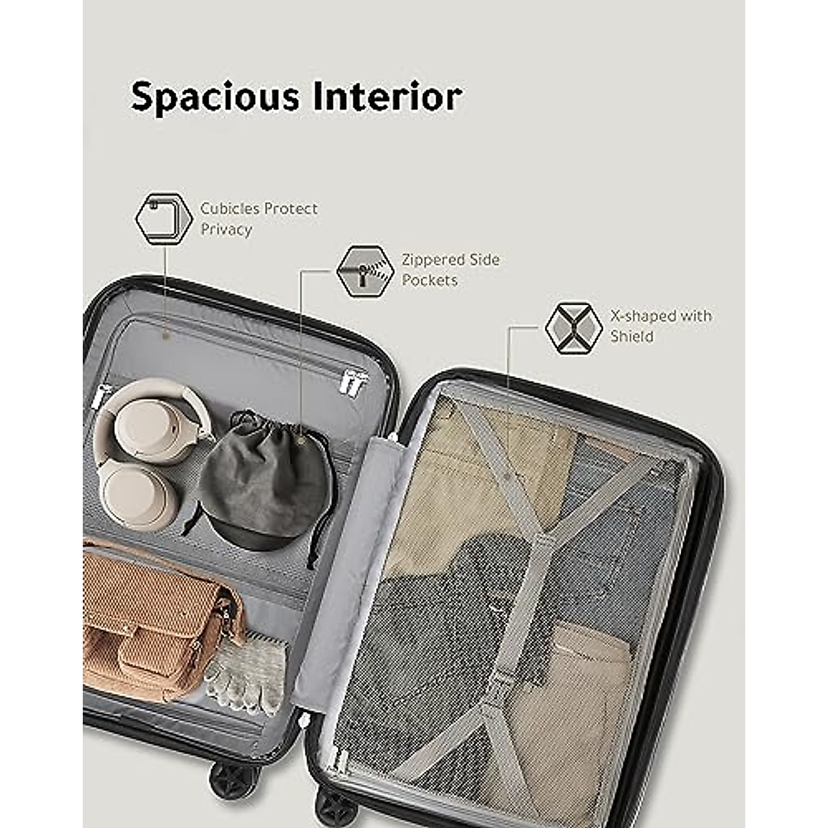 LUGGEX Carbon Fiber Pattern Carry-On Luggage 22x14x9 - Impact-Resistant PP Material - High Rebound Toughness & Anti-Explosion Zipper (Black Suitcase)…