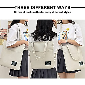 WULIQIUQIU Women's Hobo Bag Canvas Shoulder Bag with Zipper Casual Crossbody Large Capacity Handbag Tote Travel Bag Beige