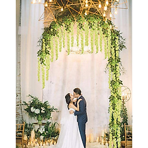 Vanassa 12pcs Artificial Fake Wisteria Vine Garland-GreenDec 3.6FtPiece Silk Wisteria Vine Ratta Hanging Flower for Home Garden Wedding Decor(green), Turquoise