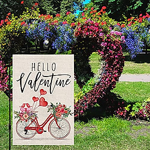 Love Heart Rose Bicycle Valentine's Day Garden Flag 12x18 Inch Vertical Double Sided Holiday Anniversary Wedding Yard Outdoor Decoration DF005