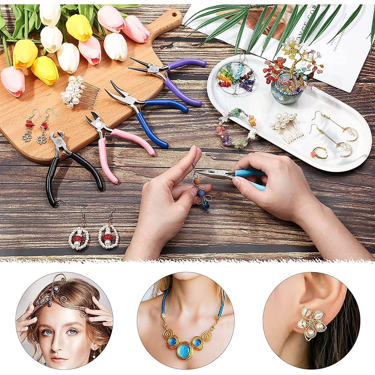 5 Packs Jewelry Pliers Set, Jewelry Making Tools with Needle Nose Pliers/Round Nose Pliers/Chain Nose Pliers/Bent Nose Pliers/Zipper Pliers, Jewelry Making Supplies Repair/ Cut Kits for Crafting