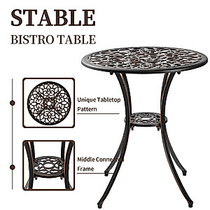 PATIO-IN Patio Bistro Sets 3 Piece, Outdoor Bistro Table and Chairs Set of 2 with Umbrella Hole, Cast Aluminum Bistro Set, Patio Furniture for Yard Garden Porch, Bronze