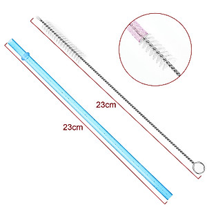 25 Pieces Reusable Glitter Clear Plastic Straws Rainbow Colored Drinking Straws 9 Inches Long Hard Tumbler Replacement Straws with Cleaning Brush Straws Cleaner