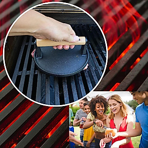 Evelots Bacon Press Cast Iron Grill Press for Griddle Heavy Duty Smash Burger Press for Perfectly Cooked Meat, Sandwich, Panini, Steak, BBQ -Food Grade- Round Wood Handle