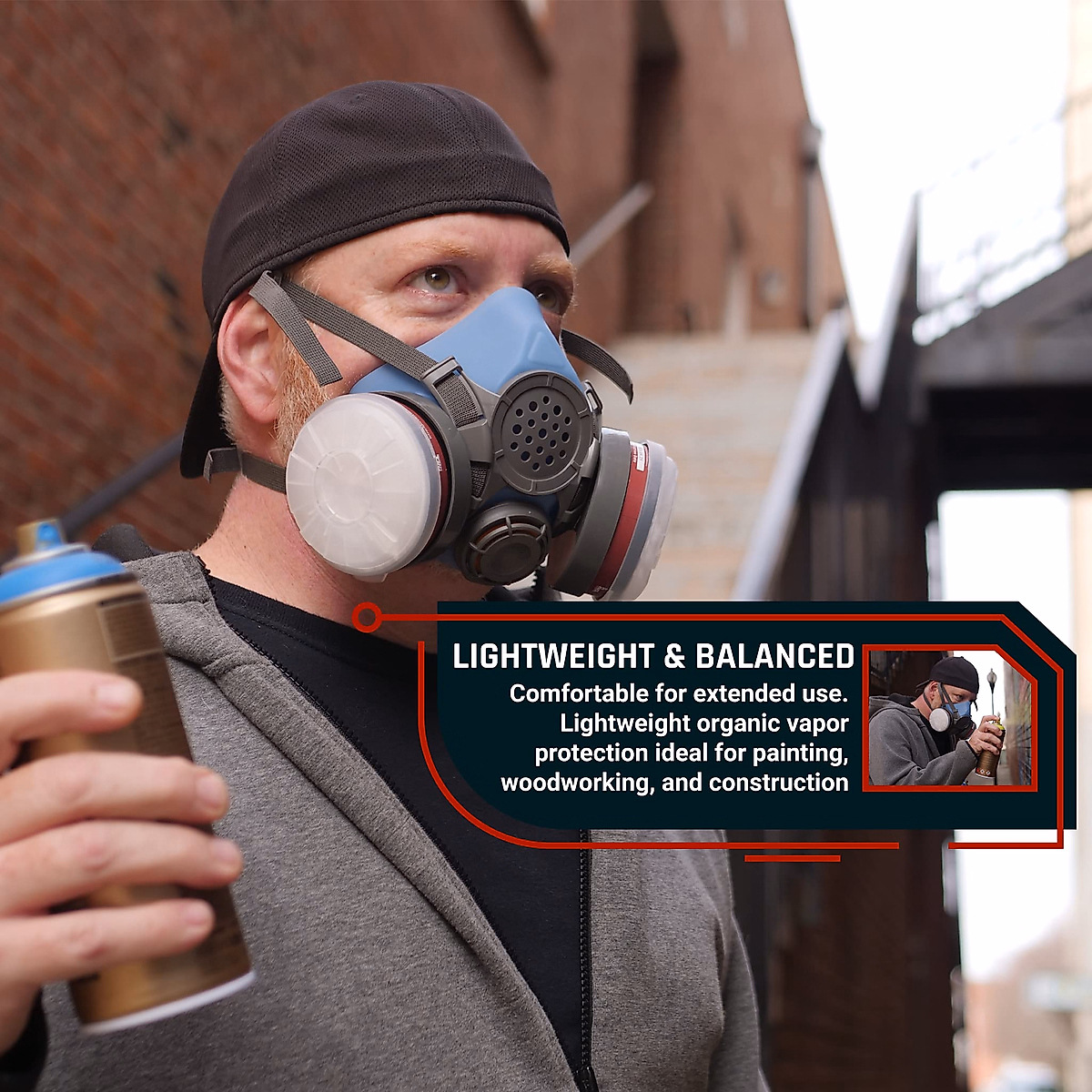 T-60 Half Face Respirator – ASTM Tested – Organic Vapor & Particulate Filtration – Paint Application, Woodworking, & Other Work Protection