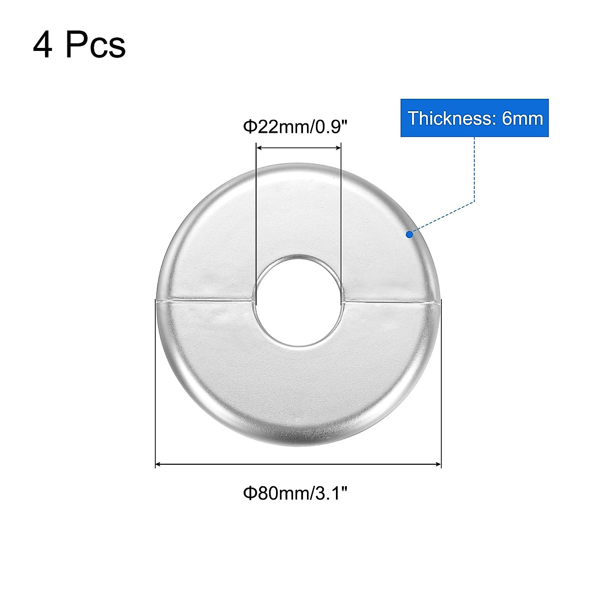 uxcell 4pcs Wall Split Flange 80mm / 3.1" OD Escutcheon Plate ABS Round Self-Adhesive Plumbing Cover Plates for 22mm / 0.9" Dia Water Pipe Faucet Decoration Accessories, Silver