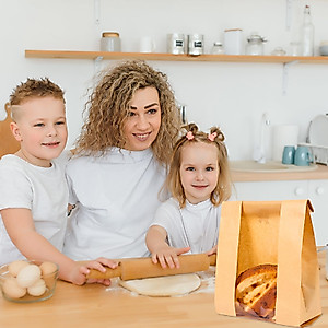 Moretoes Sourdough Paper Bread Bags, 50 Packs Bread Bags for Homemade Bread, Bread Bags with Window Includes Label Seal Stickers for Baked Food Packaging Storage (13.7x8.3x3.5 Inch)