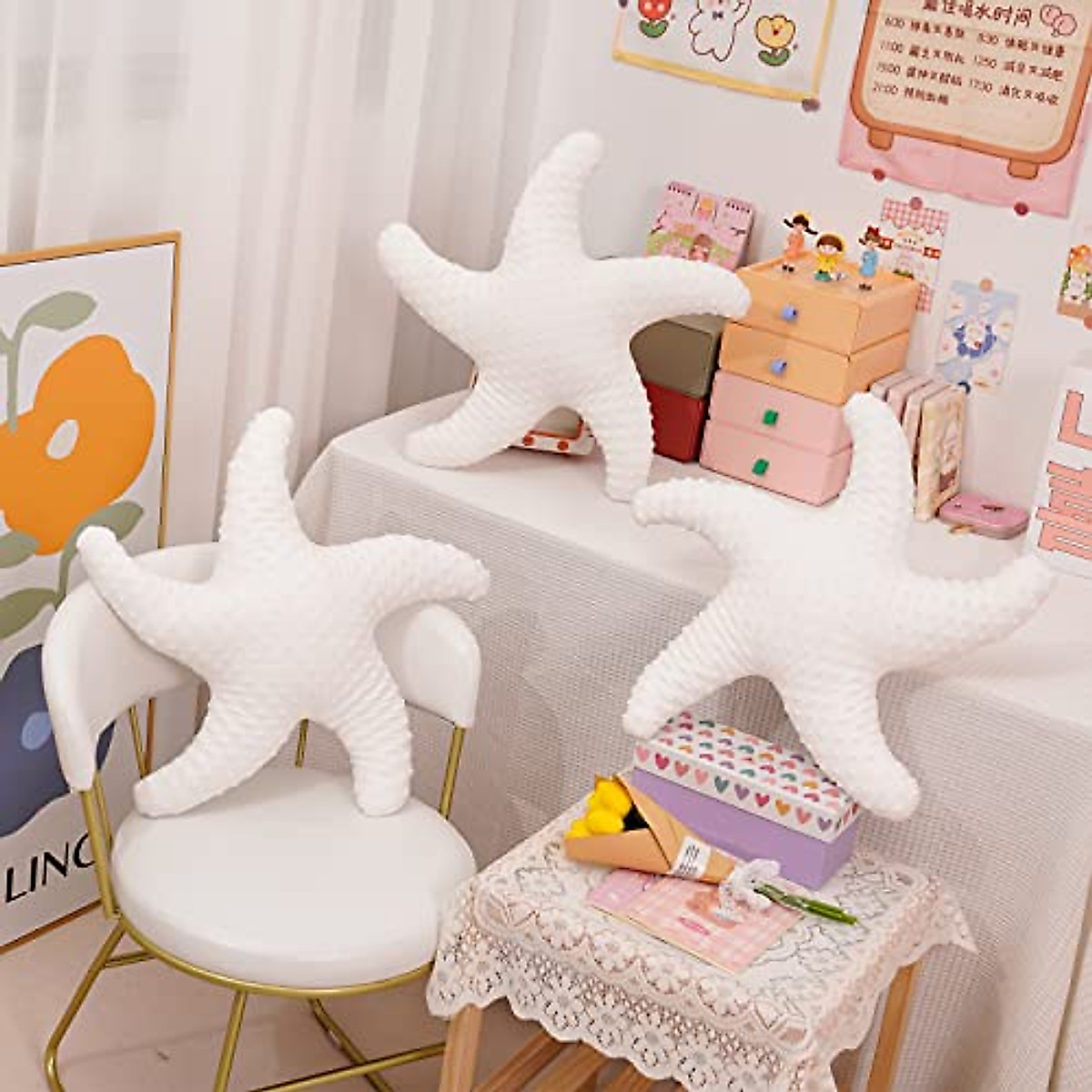 Marble Empire White Starfish Pillow Beach Themed Decorative Throw Pillows Soft Ocean Bedding Coastal Decor for Home Cute Star Shaped Stuffed Animal Plush for Small Couch Bed Bedroom Living Room