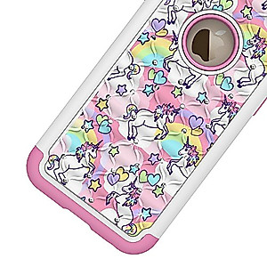 iPhone 6S Case, iPhone 6 Bling Case, Rainbow Unicorn Pattern Heavy Duty Shockproof Studded Rhinestone Crystal Bling Hybrid Case Silicone Protective Armor for Apple iPhone 6S iPhone 6