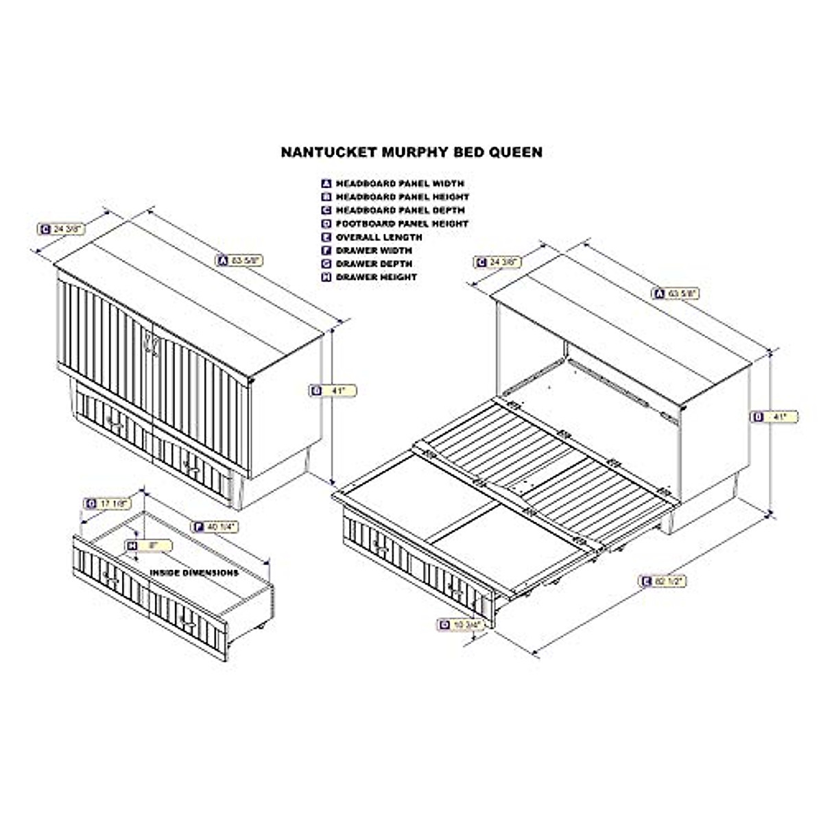 AFI Nantucket Murphy Bed Chest, Queen, White