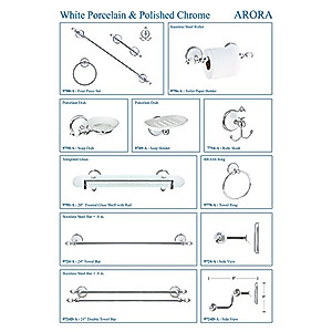 MODONA 20" Frosted Glass Shelf with Pre-Installed Rail - White Porcelain & Chrome - Arora Series - 5 Year Warrantee